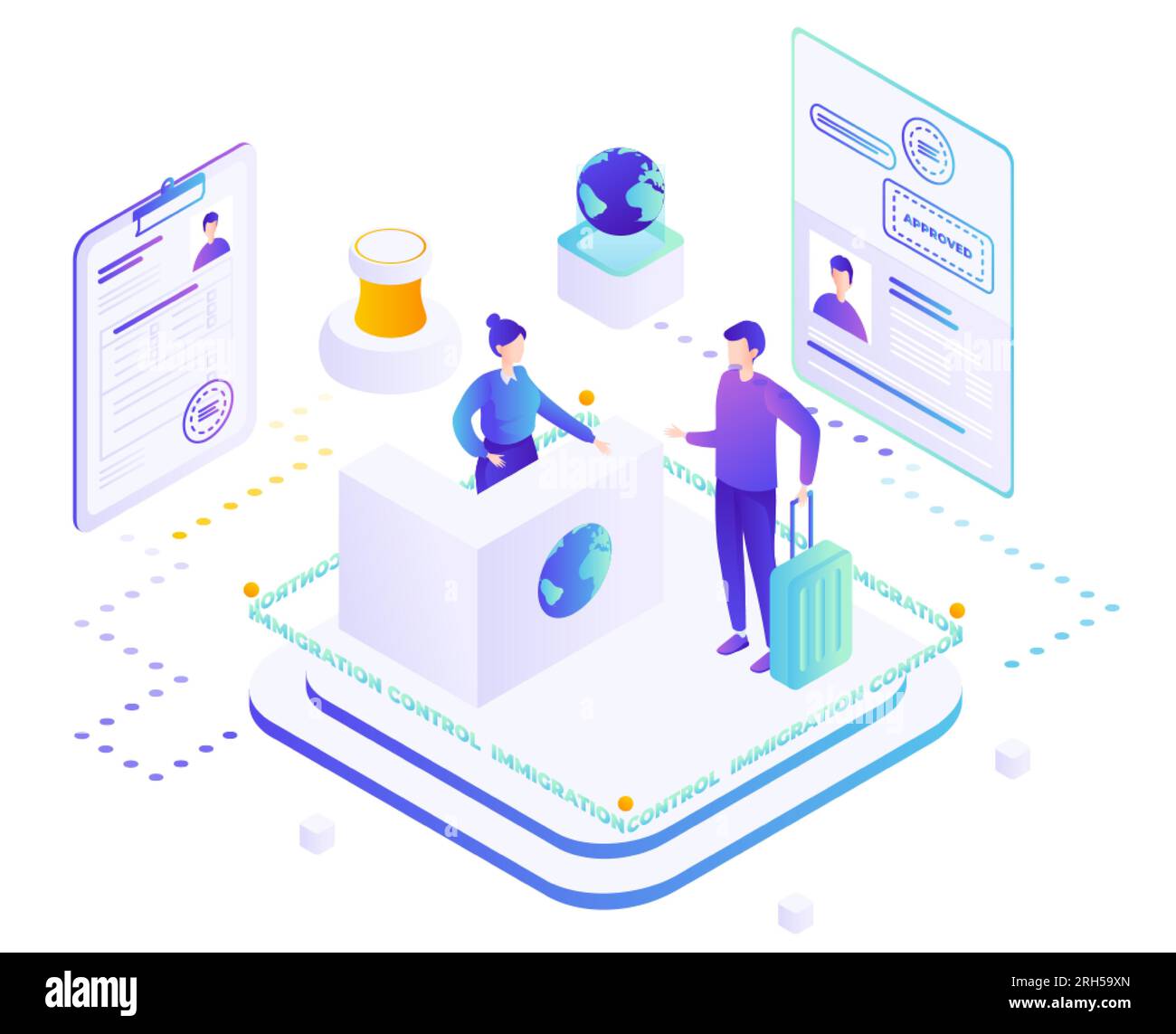 Immigration control, registration and checkpoint vector illustration ...