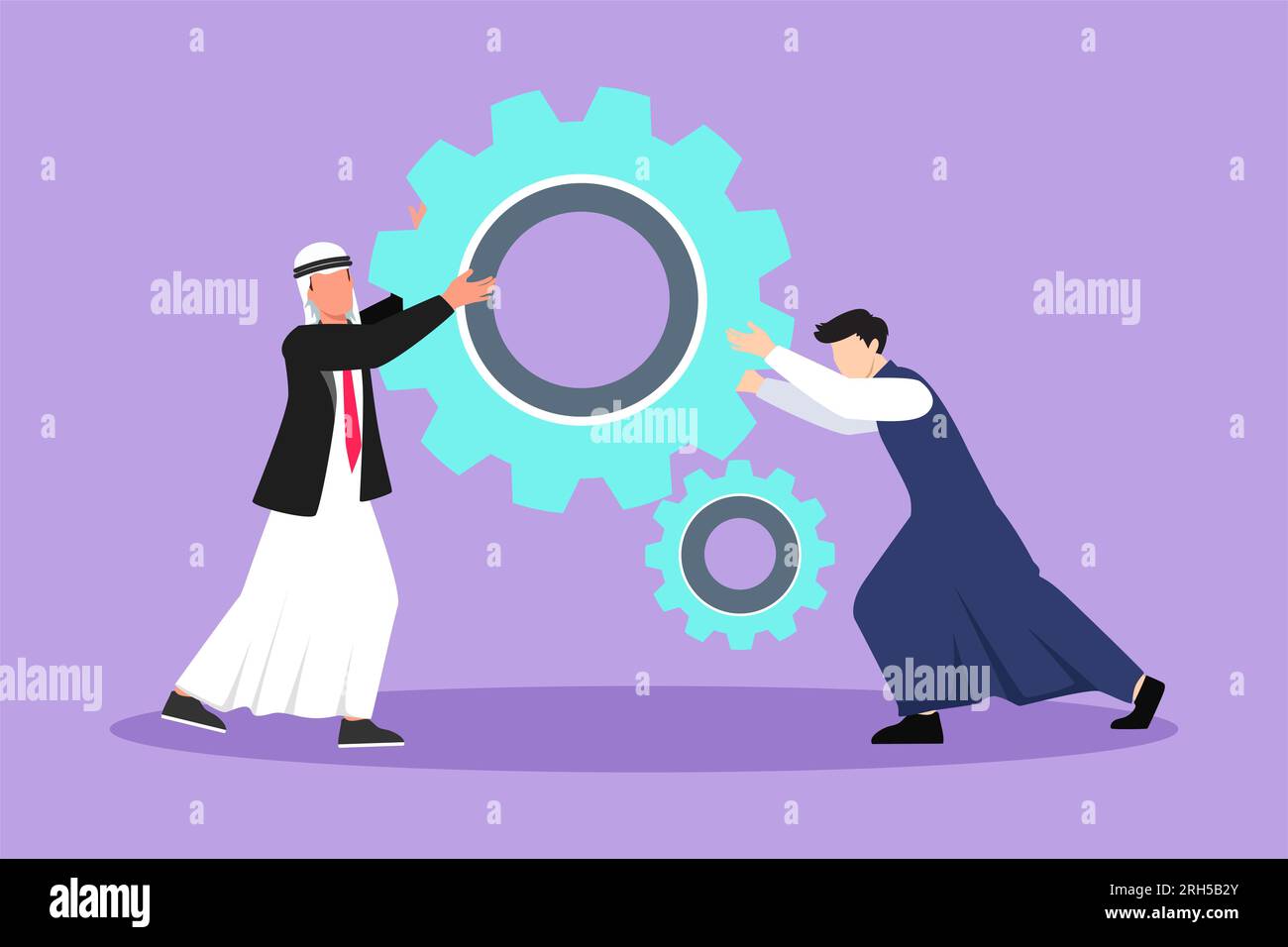 Graphic flat design drawing two Arab businessmen help each other ...