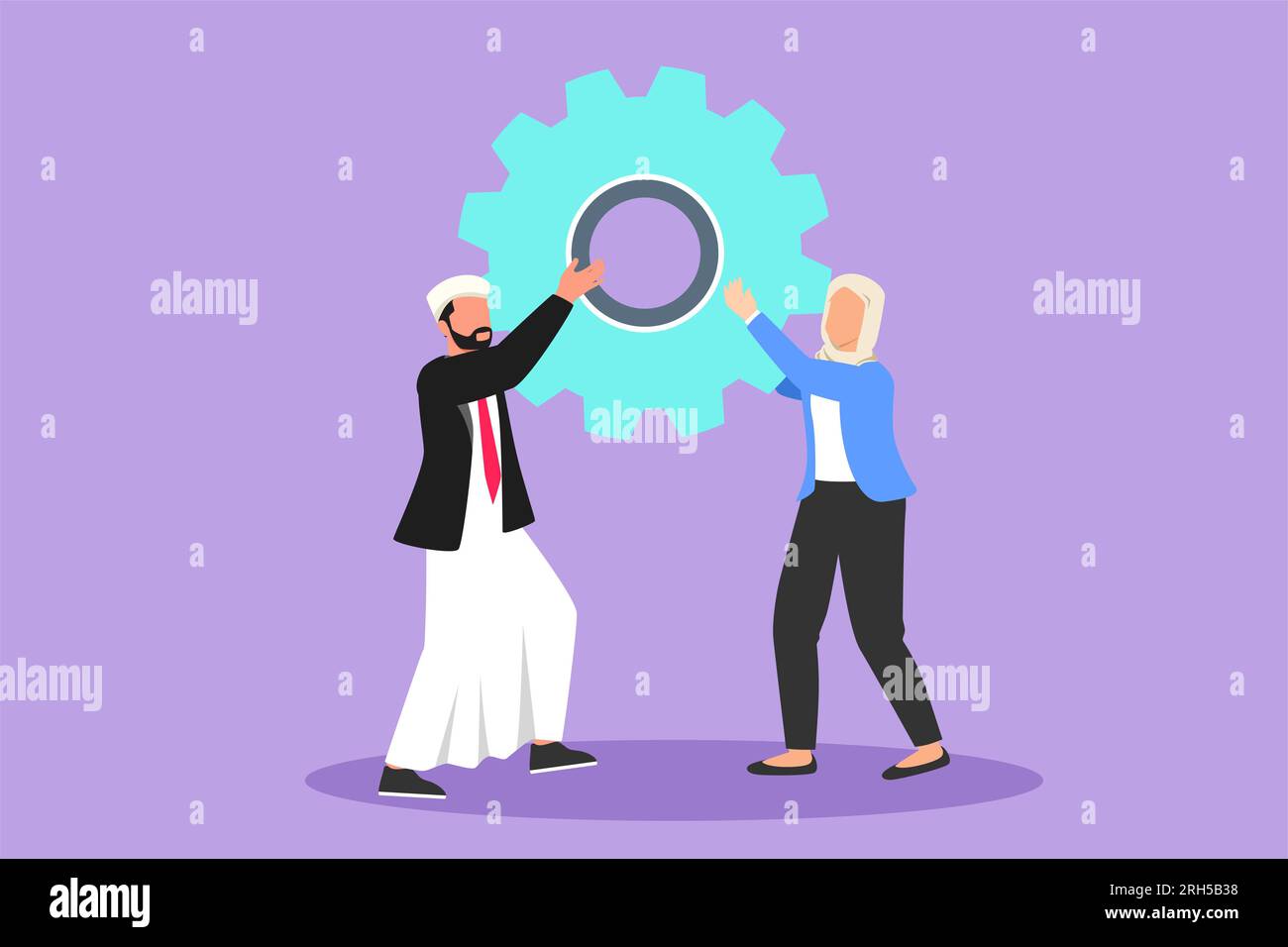 Graphic flat design drawing collaboration project. Arabian man and ...