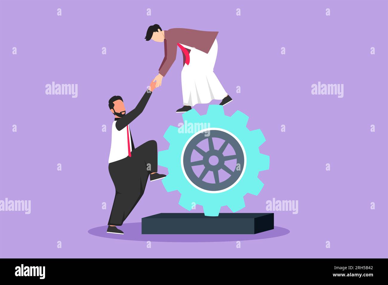 Cartoon flat style drawing two Arab businessmen helping each other on ...