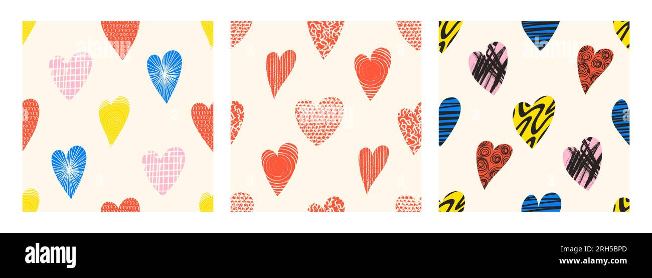 Colorful hearts with loop, drops, spots, curves, lines and waves ...