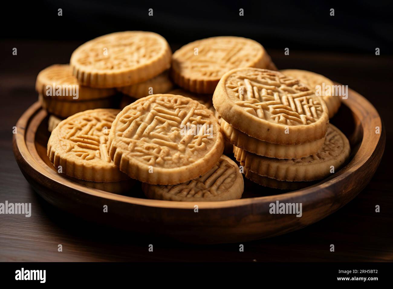 A cozy scene with delicious homemade biscuits displayed on a rustic ...