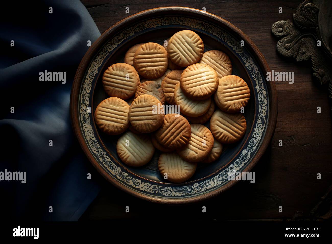 A cozy scene with delicious homemade biscuits displayed on a rustic ...
