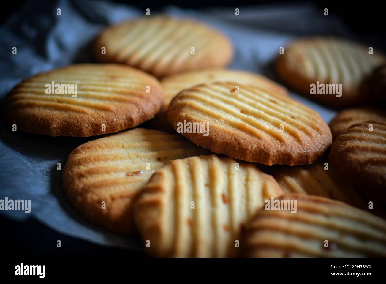 A cozy scene with delicious homemade biscuits displayed on a rustic ...