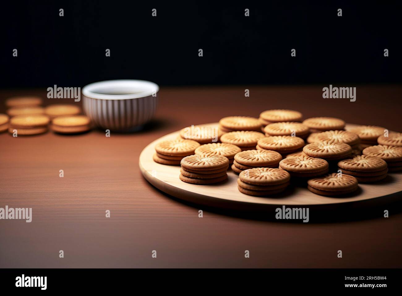 A cozy scene with delicious homemade biscuits displayed on a rustic ...