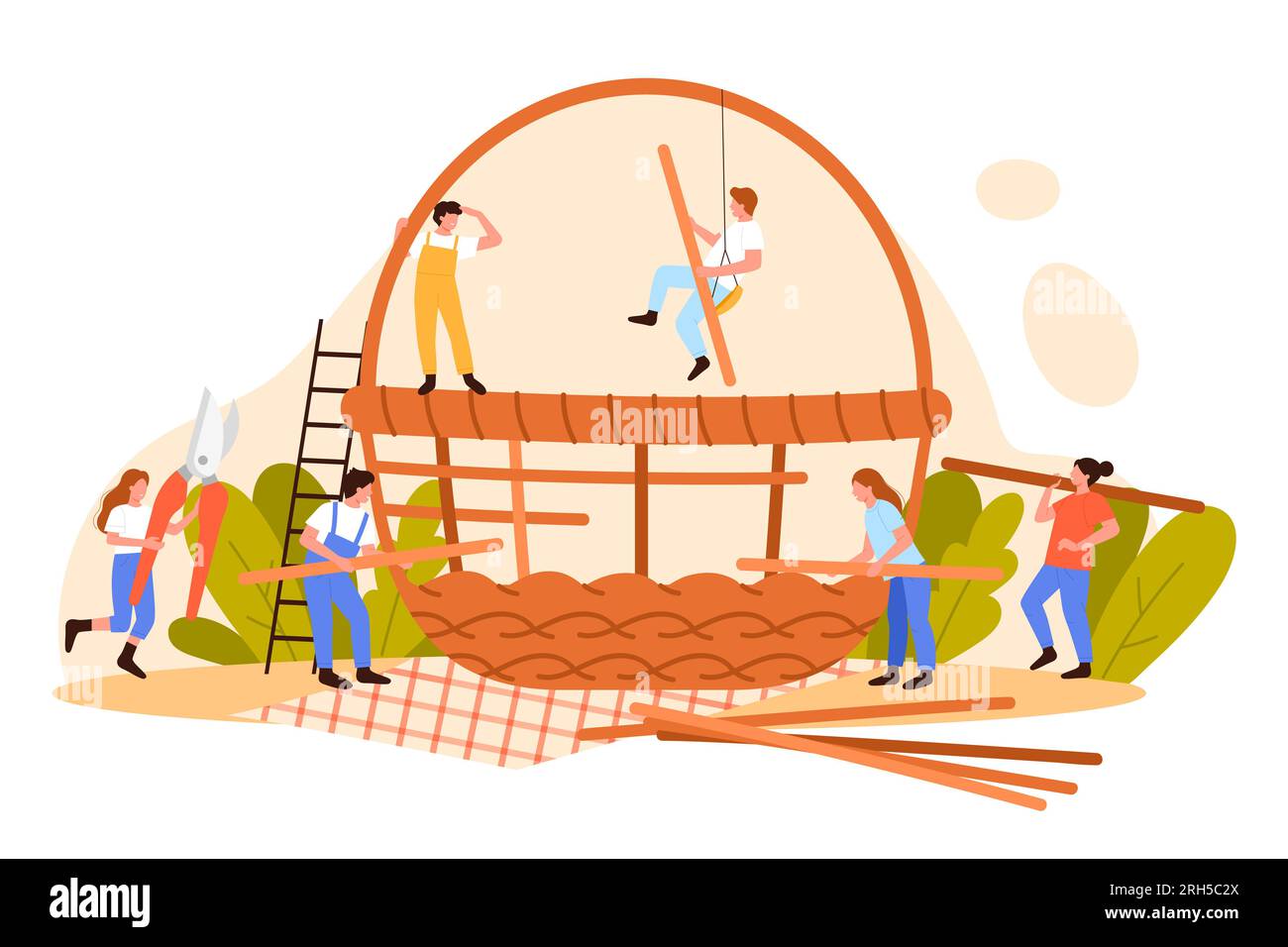 Basket weaving, handicraft business or craft hobby vector illustration ...