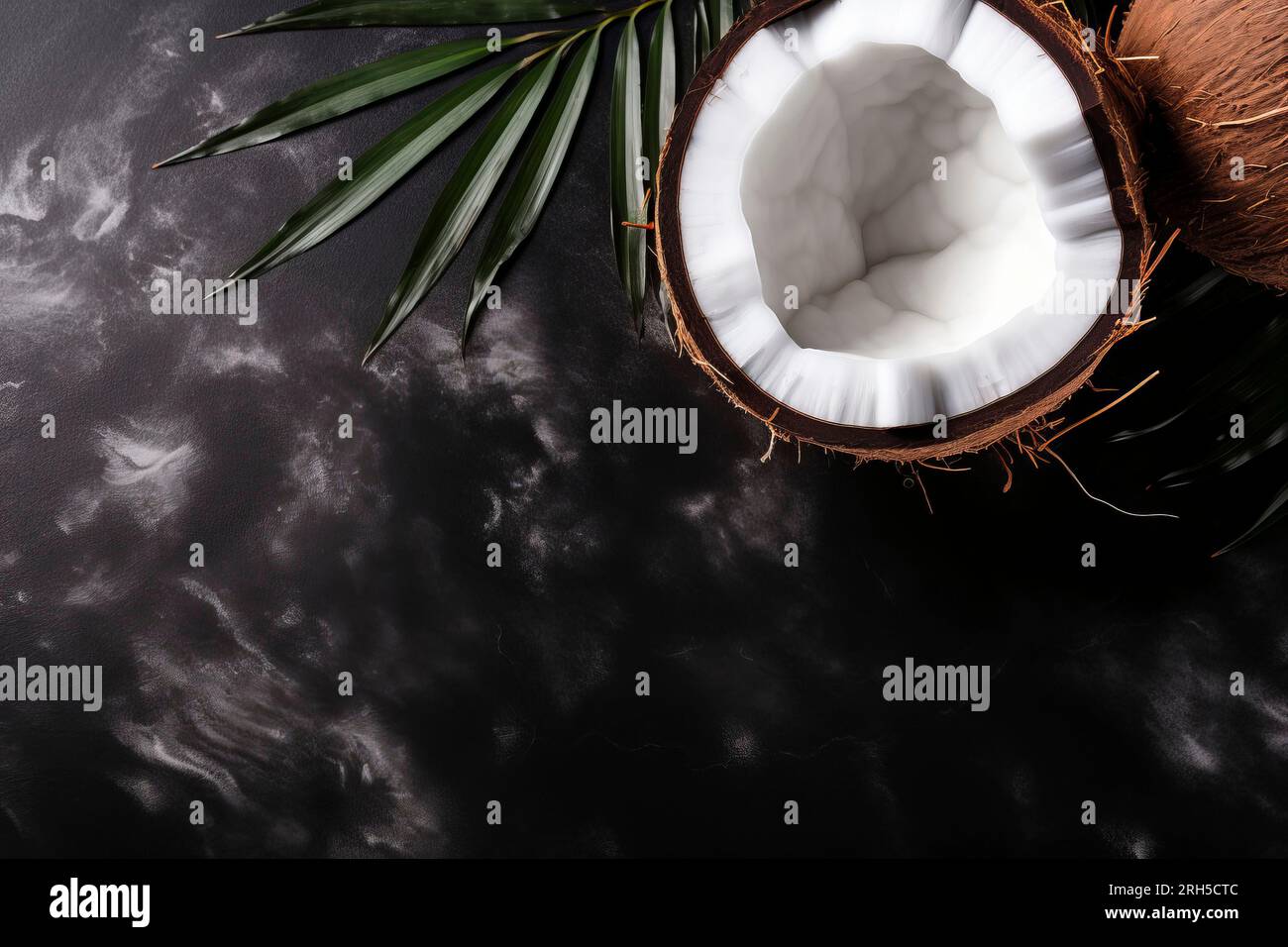 Vibrant coconut culinary presentation with ample copy space for ...