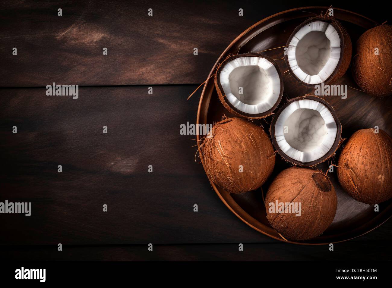 Vibrant coconut culinary presentation with ample copy space for ...