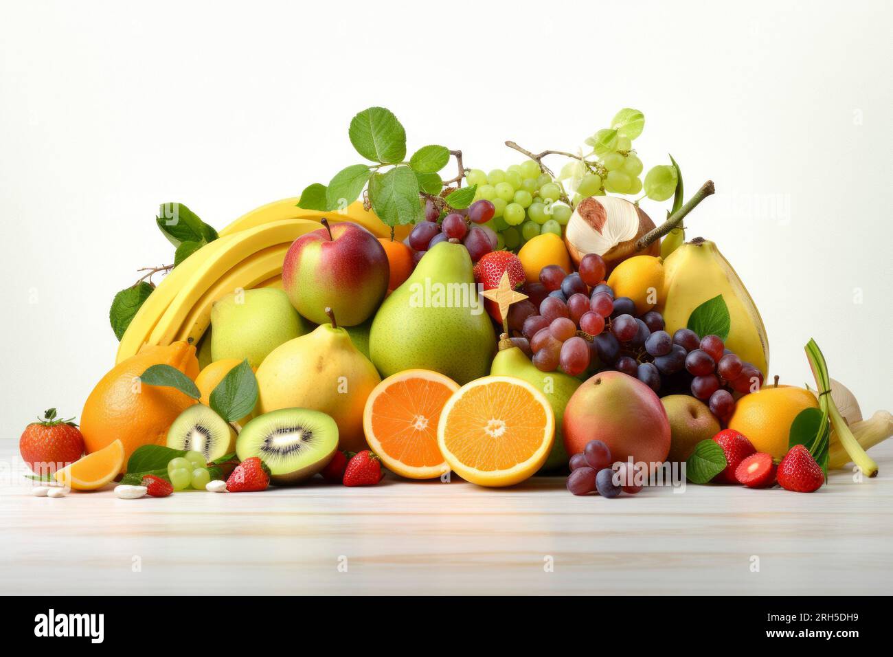 A diverse assortment of colorful exotic fruits artfully composed and ...