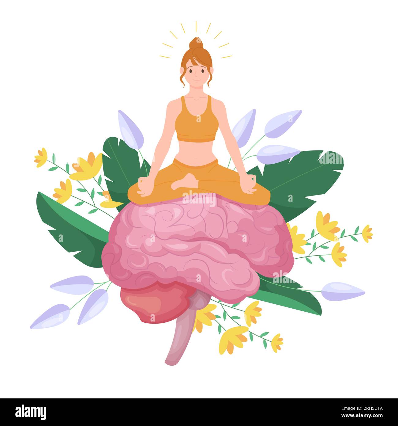 Mental health, wellbeing and spiritual healing of mind with meditation vector illustration ...