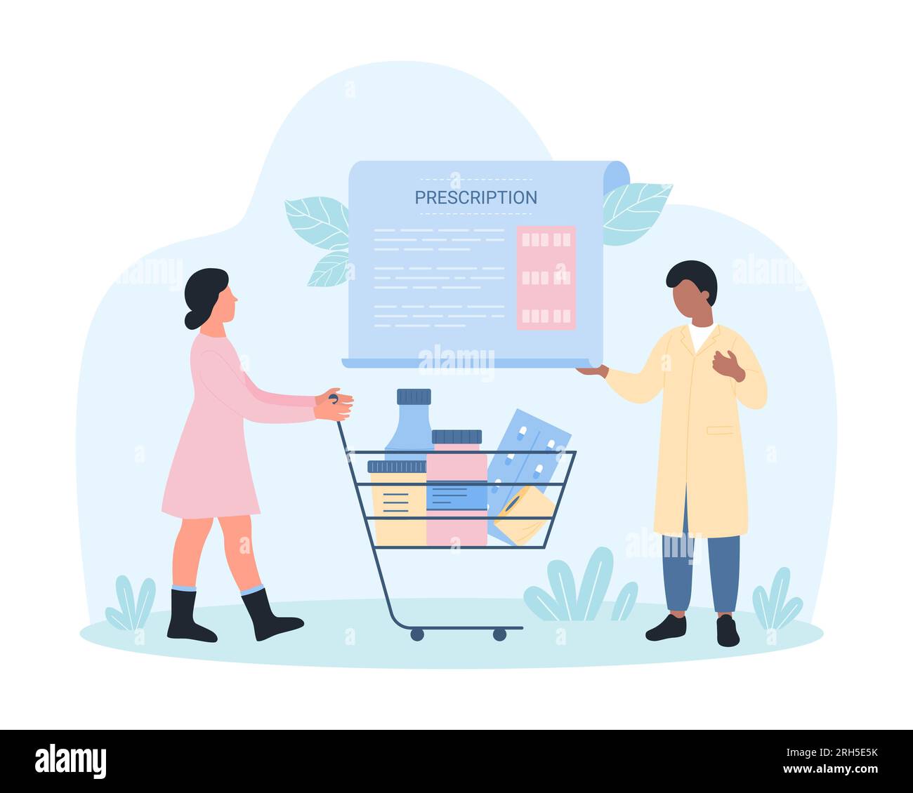 Buying doctors prescription drugs vector illustration. Cartoon tiny ...