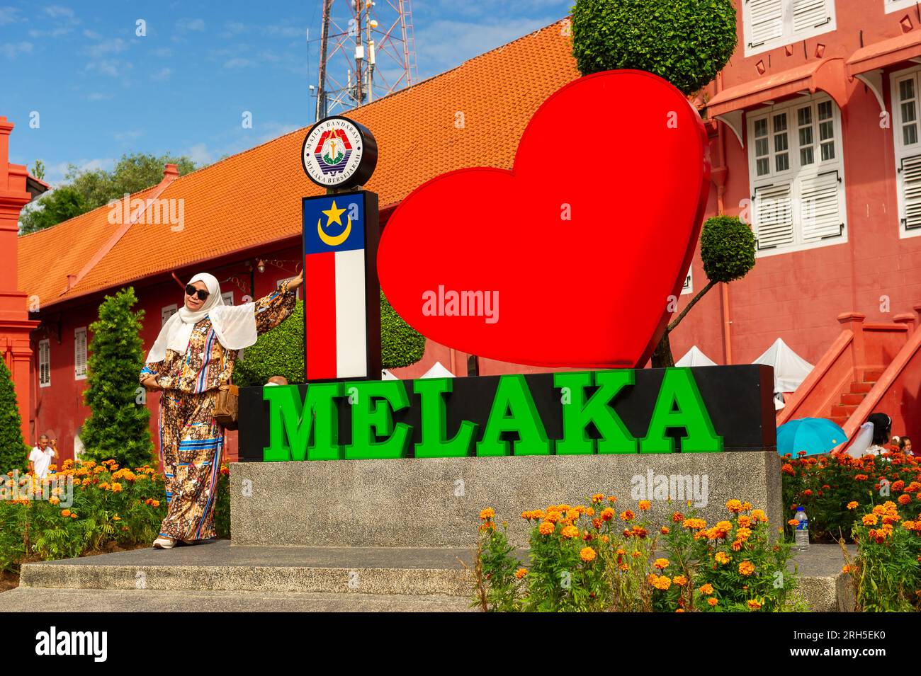 The I Love Melaka sign in Dutch Square, Malacca, Malaysia Stock Photo ...