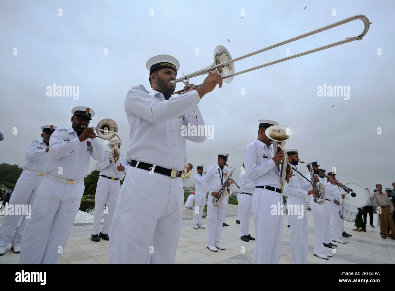 A band of Pakistan Navy performs during a ceremony to commemorate ...