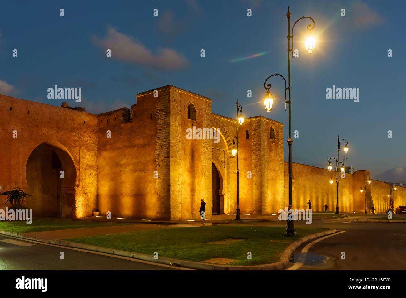 Morocco. Rabat. The wall of the Kasbah of the Udayas by night initially ...