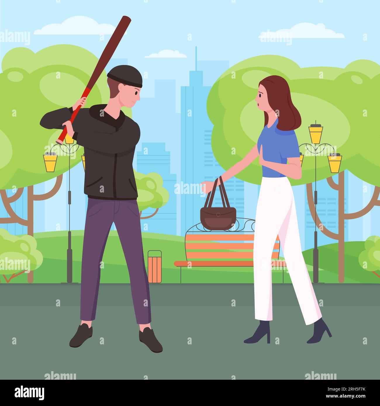 Robbery And Theft On City Street Vector Illustration Cartoon Dangerous