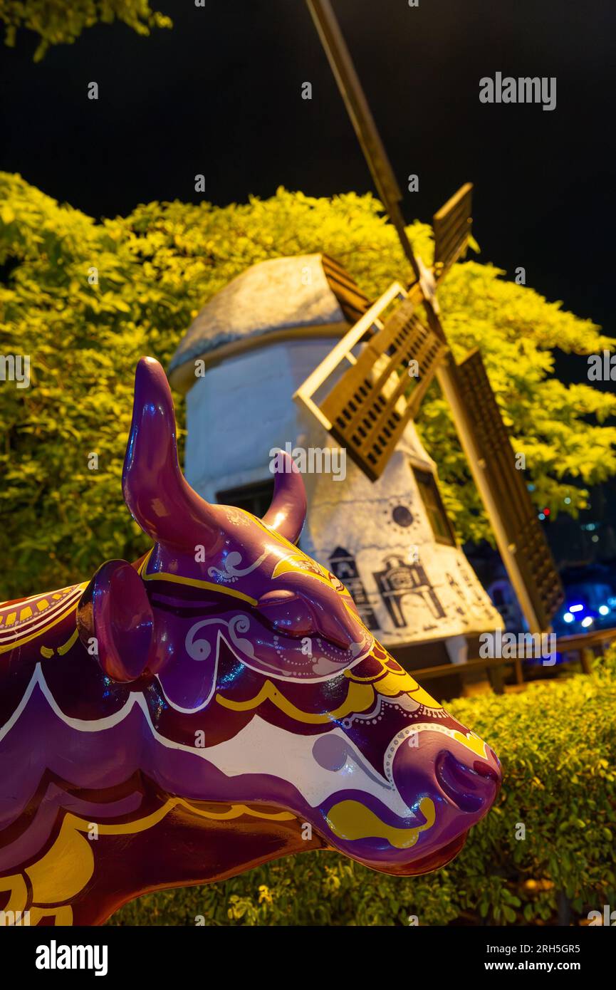 The Dutch Windmill with cows taken in Dutch Square at night, Malacca ...