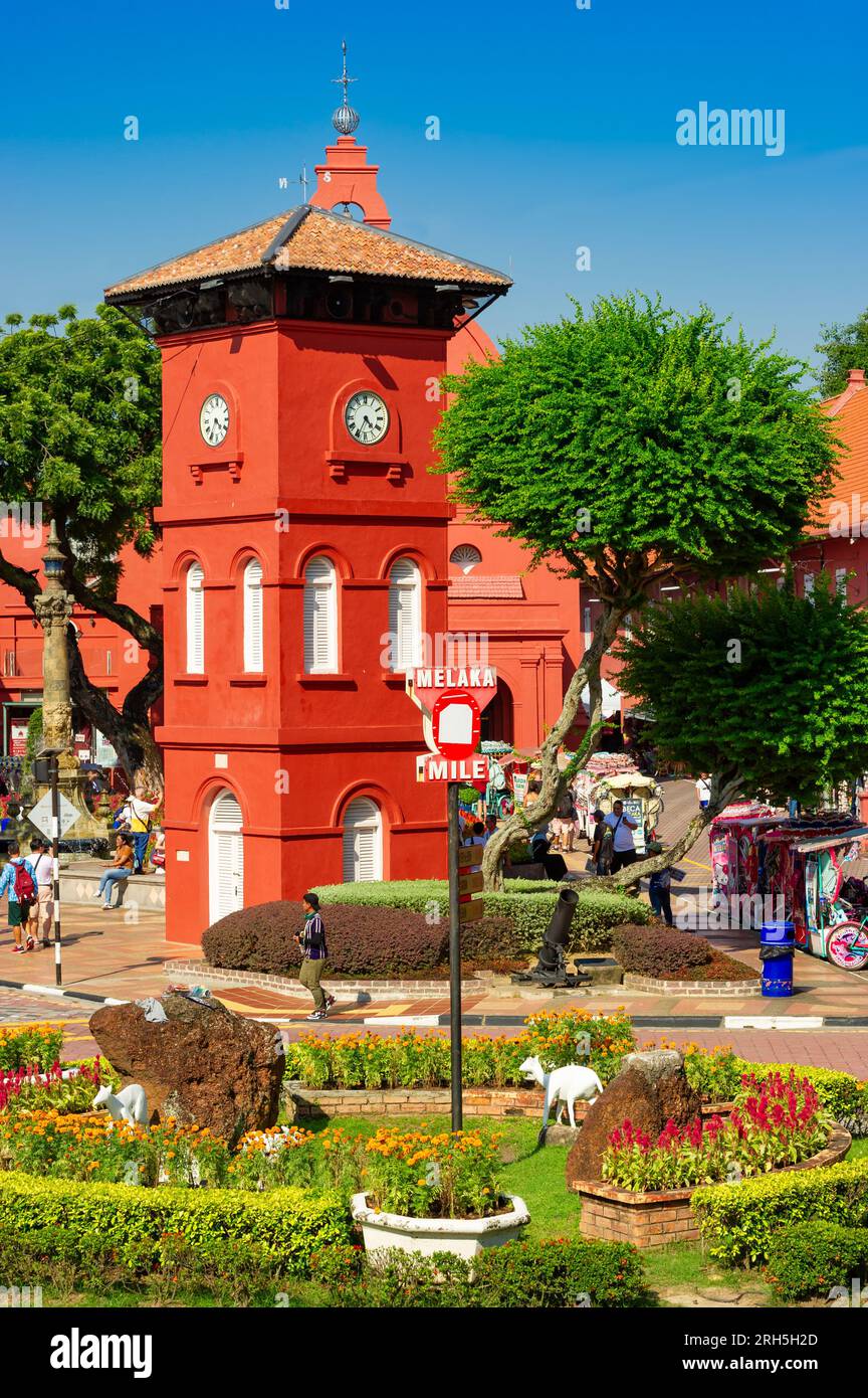 The Malacca Clock Tower at Dutch Square, Malacca, Malaysia Stock Photo ...