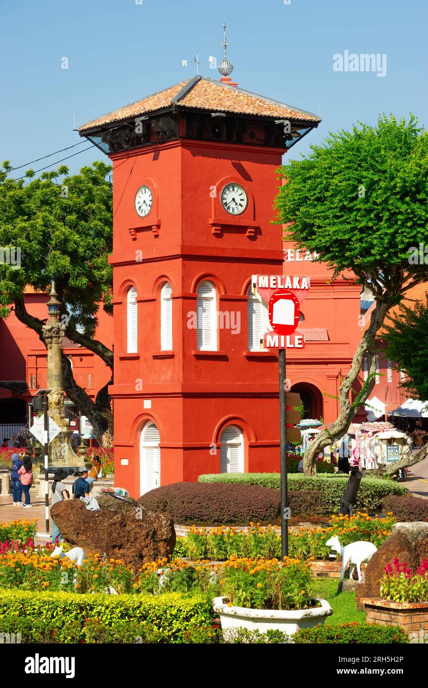 The Malacca Clock Tower at Dutch Square, Malacca, Malaysia Stock Photo ...