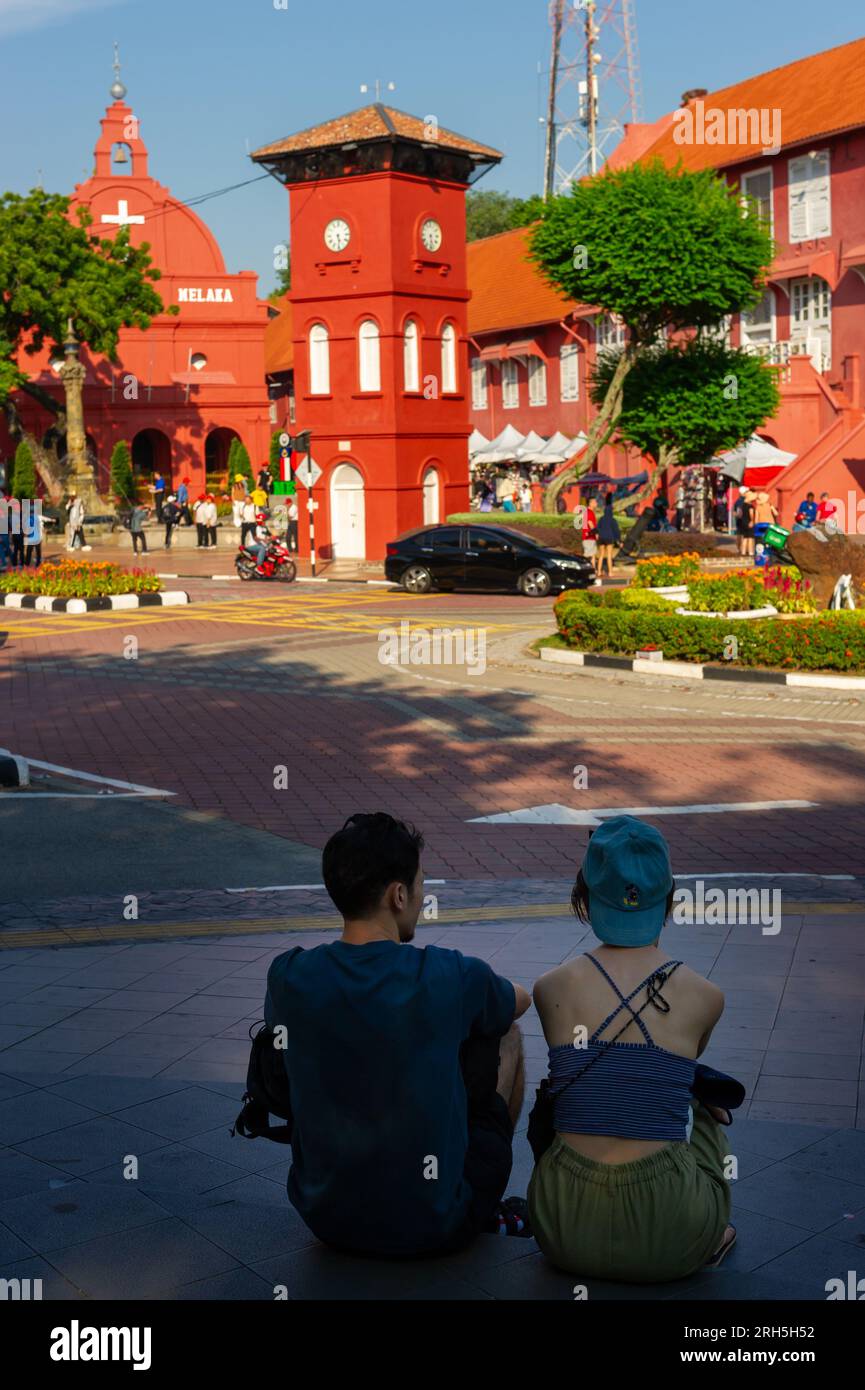 Tourists overlooking Dutch Square, Malacca, Malaysia Stock Photo - Alamy