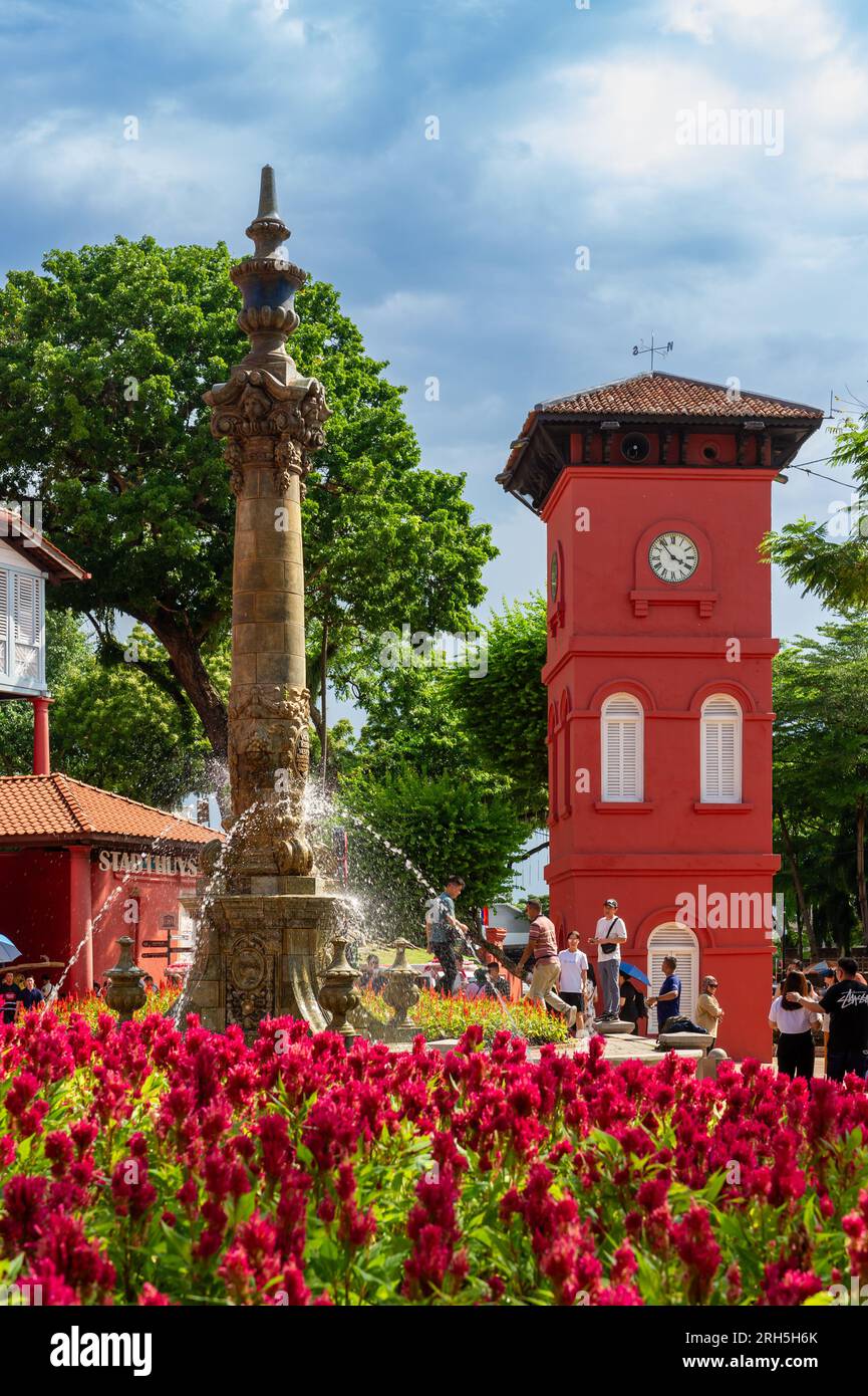 The Malacca Clock Tower at Dutch Square, Malacca, Malaysia Stock Photo ...