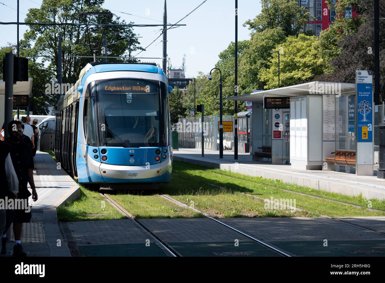 West Midlands Metro tram at Edgbaston Village terminus, Birmingham, UK ...