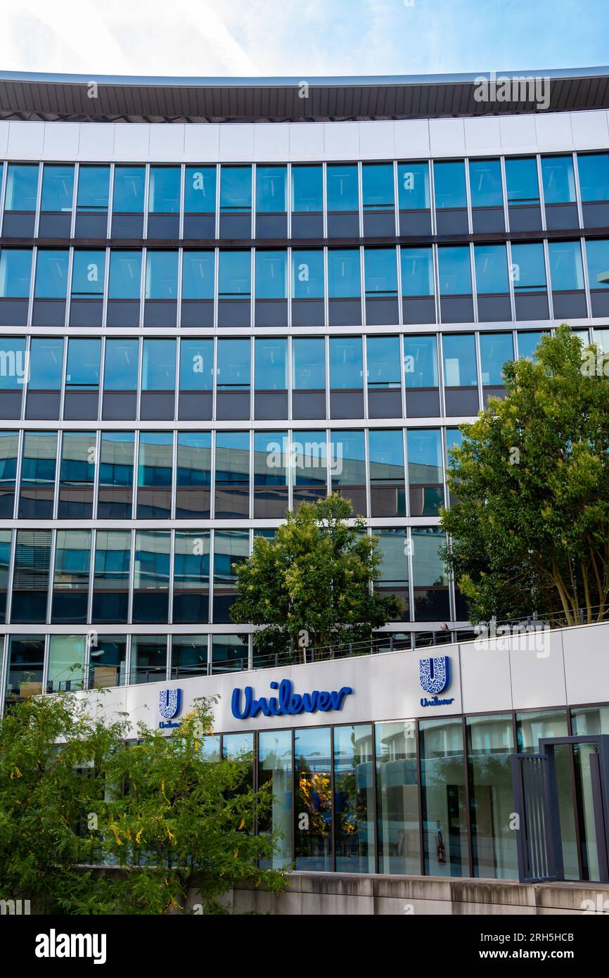 Facade of the building housing the French headquarters of Unilever, a ...