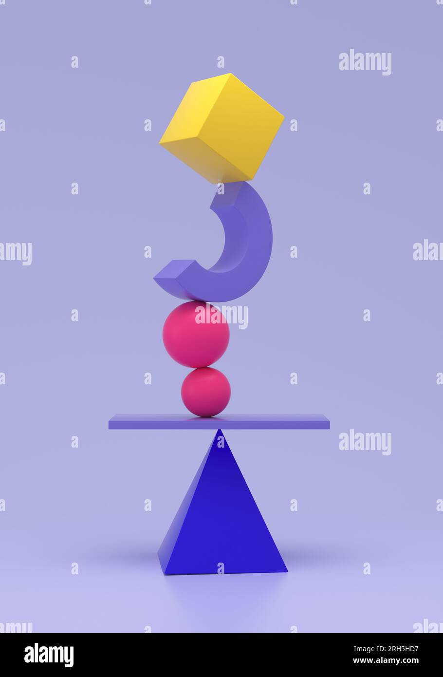 Balance of various geometric figures on an inclined pyramid. 3D ...