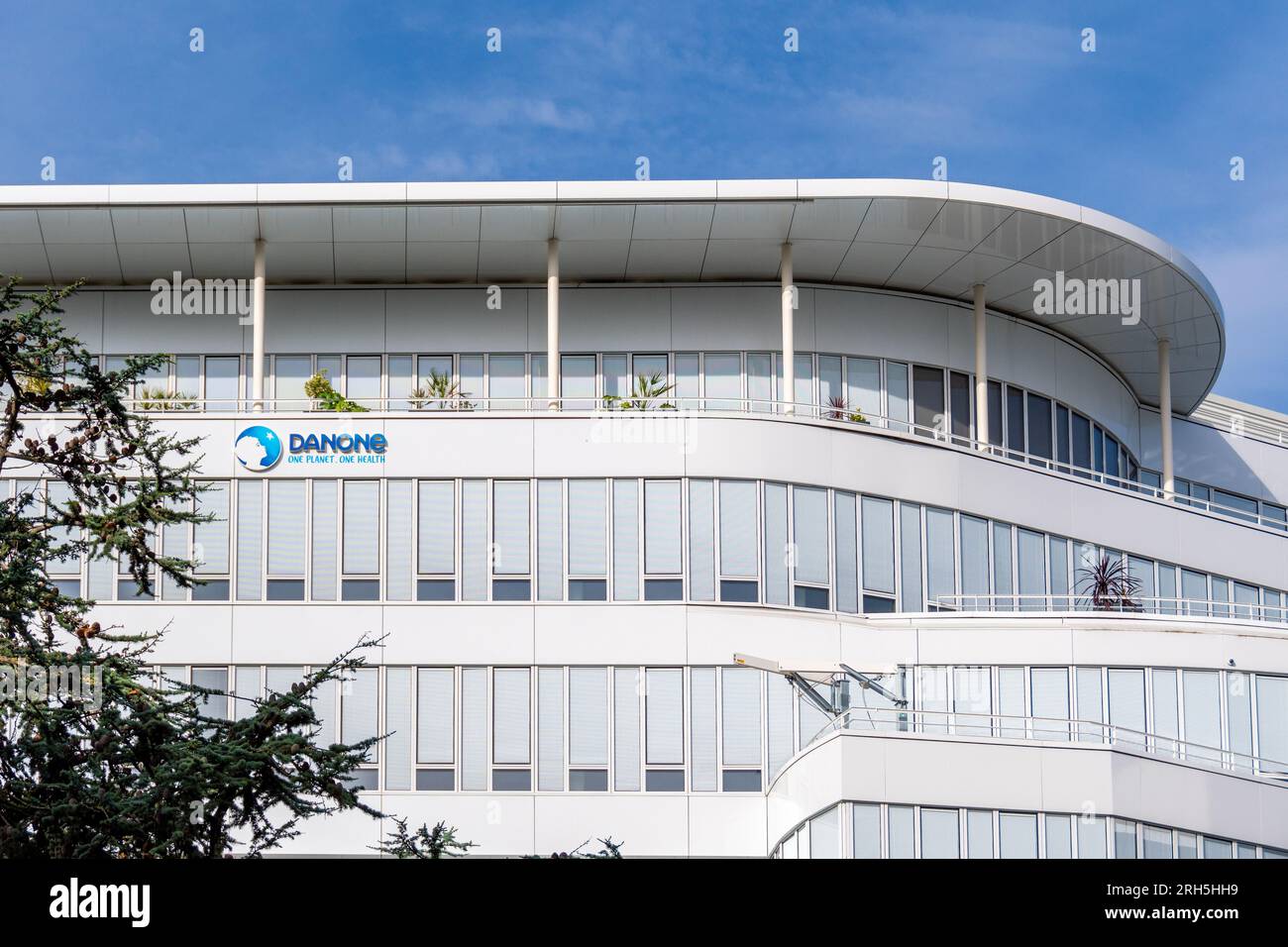 Facade of the Danone headquarters building. Danone is a French ...