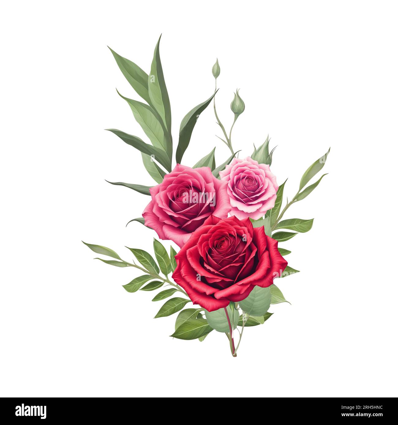 Red and pink halftone roses bouquet, hand drawn illustration elements ...