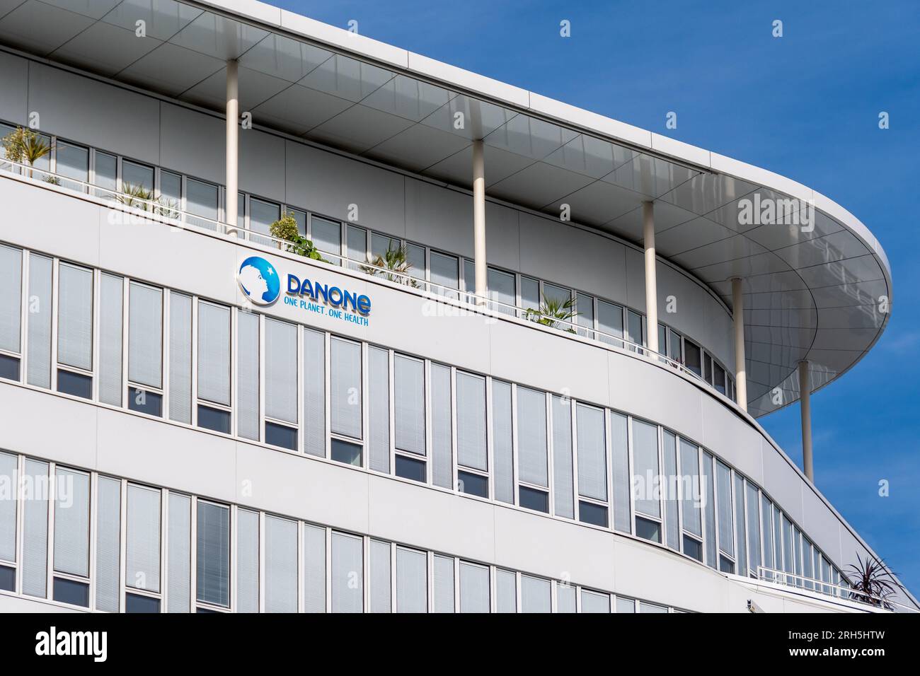 Facade of the Danone headquarters building. Danone is a French ...