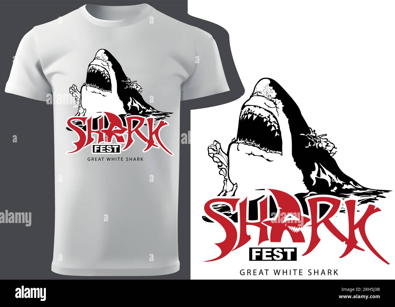 Graphic Design with Great White Shark with Terrifying Jaws Stock Vector ...