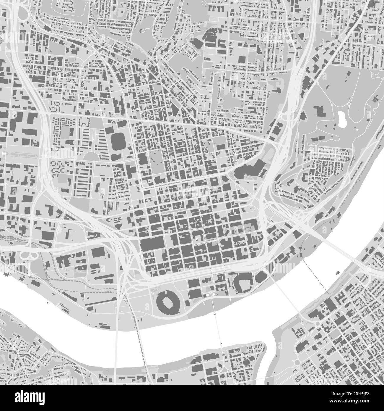 Black and white detailed Cincinnati map with buildings Stock Vector ...