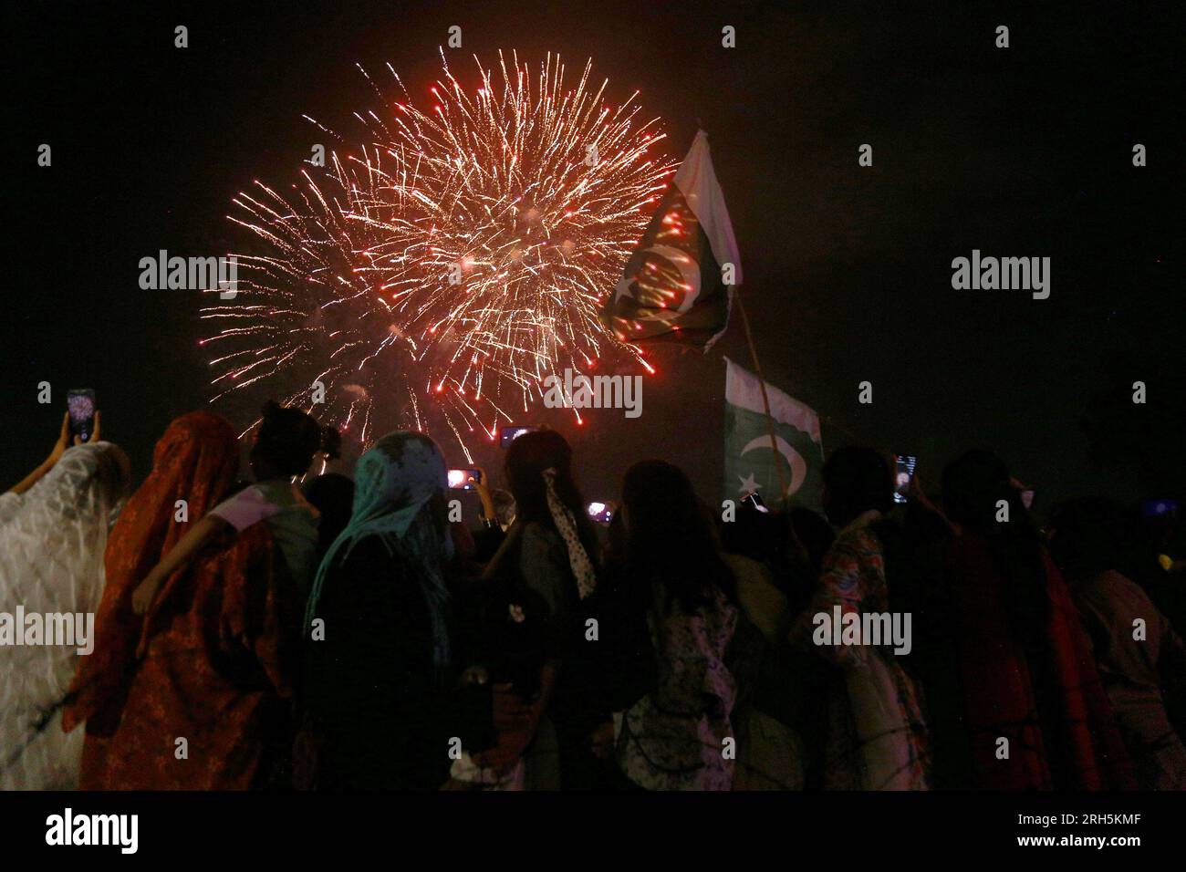 Lahore, Pakistan. 14th Aug, 2023. People enjoy fireworks during ...