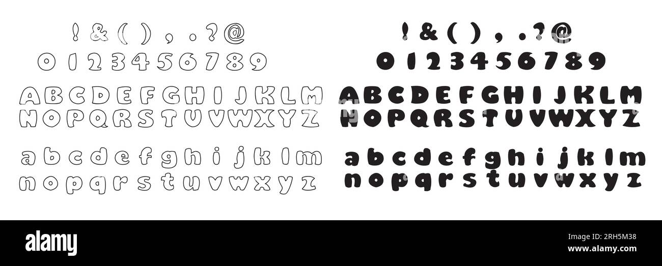 Alphabet letter display font style, line and solid, vector clipart ...