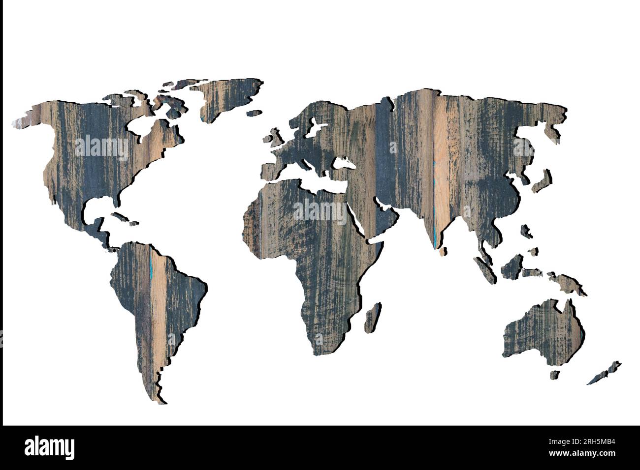Roughly sketched out world map with wooden filling Stock Photo - Alamy