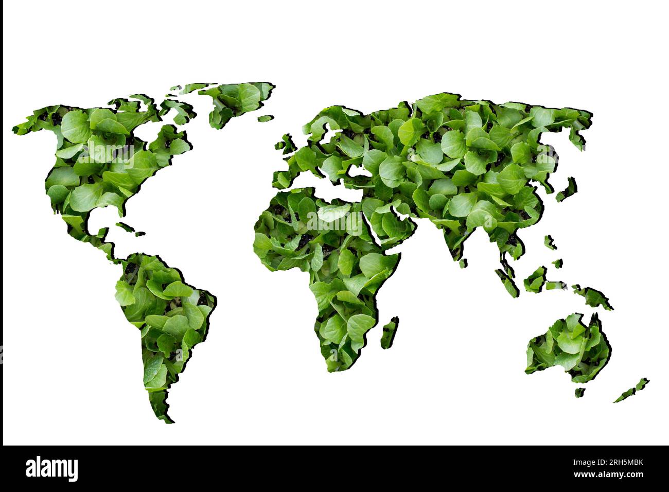 Roughly outlined world map with green plants filling Stock Photo - Alamy