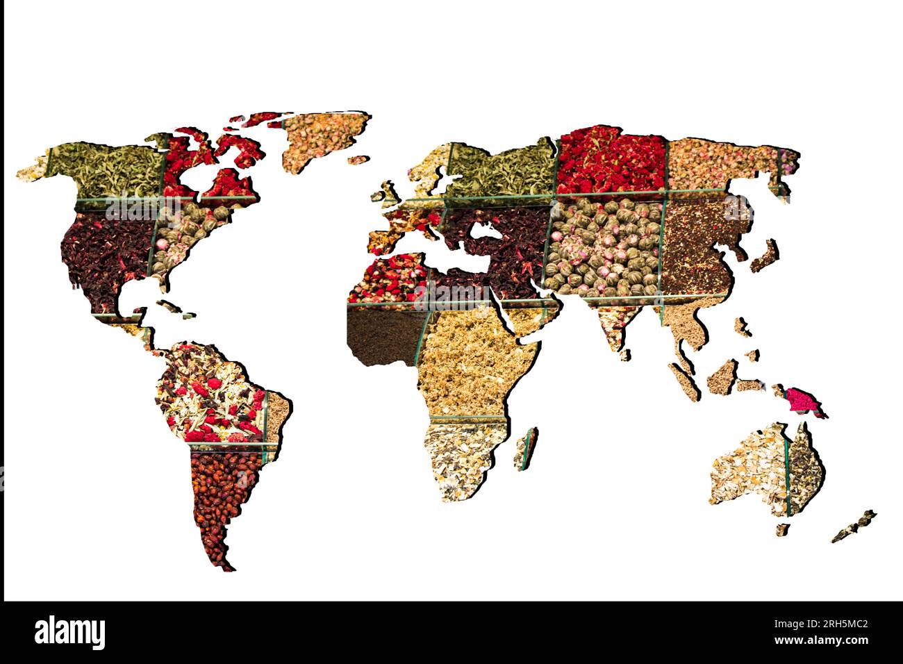 Roughly outlined world map with veraity of spice filling Stock Photo ...
