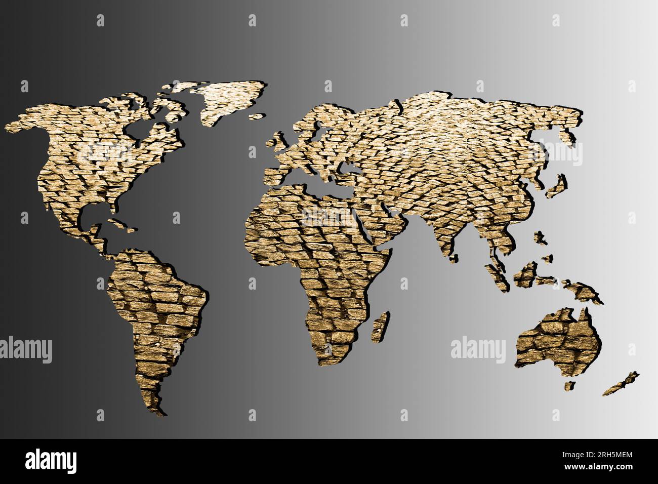 Roughly sketched out world map with cobble stone filling Stock Photo ...