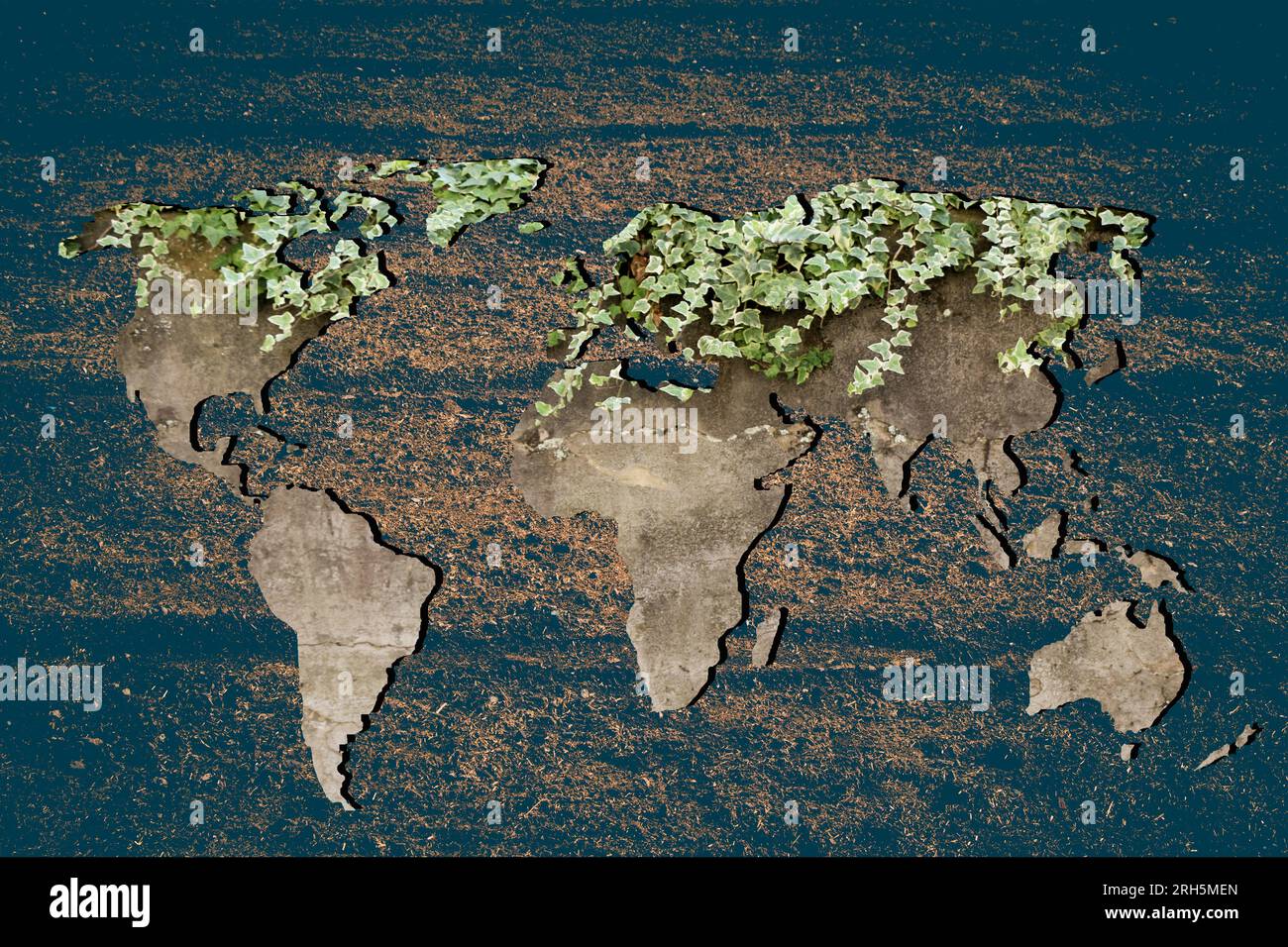 Roughly outlined world map with green plants filling Stock Photo - Alamy