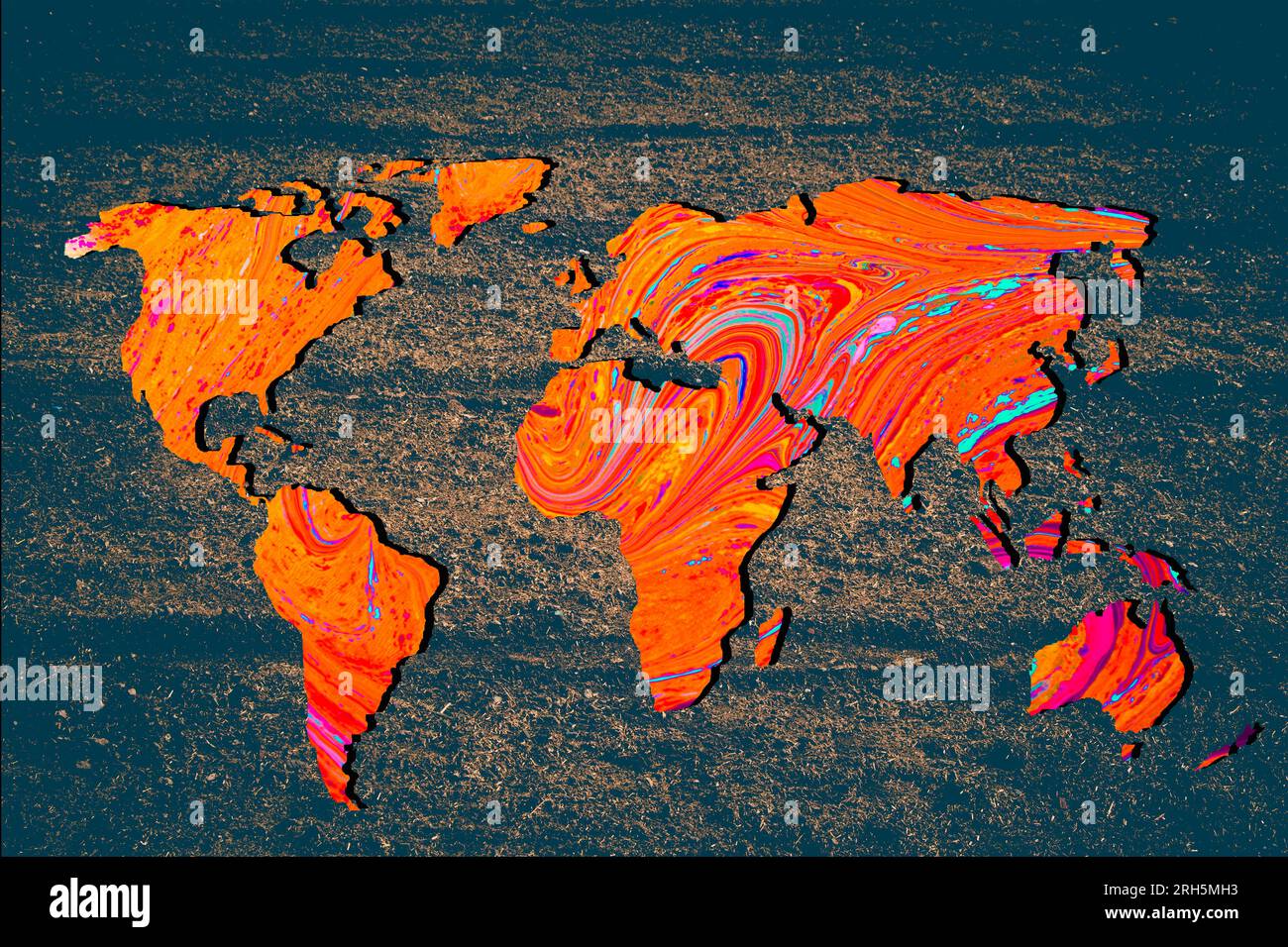 Roughly sketched out world map with colorful filling Stock Photo - Alamy