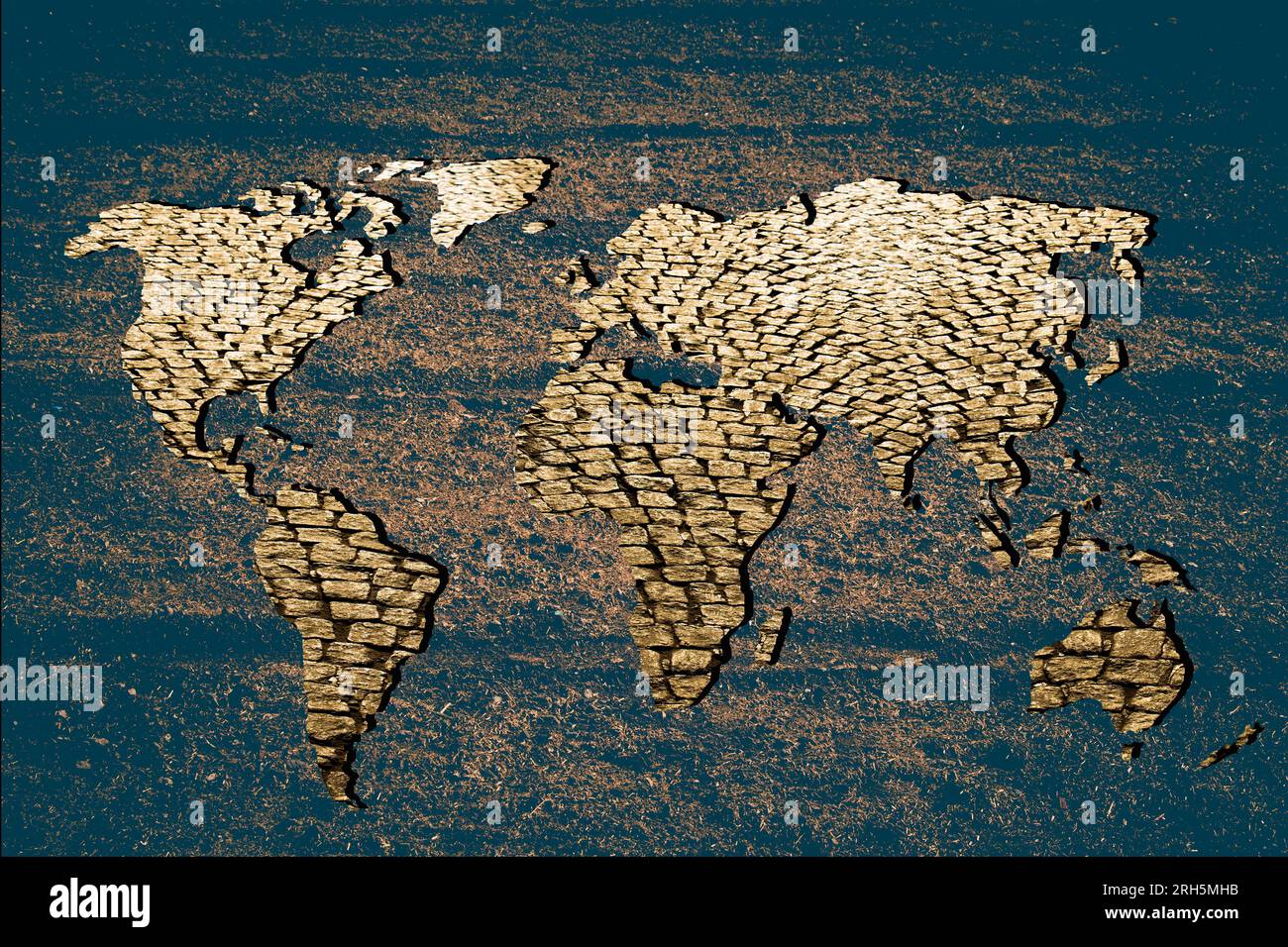 Roughly sketched out world map with cobble stone filling Stock Photo ...