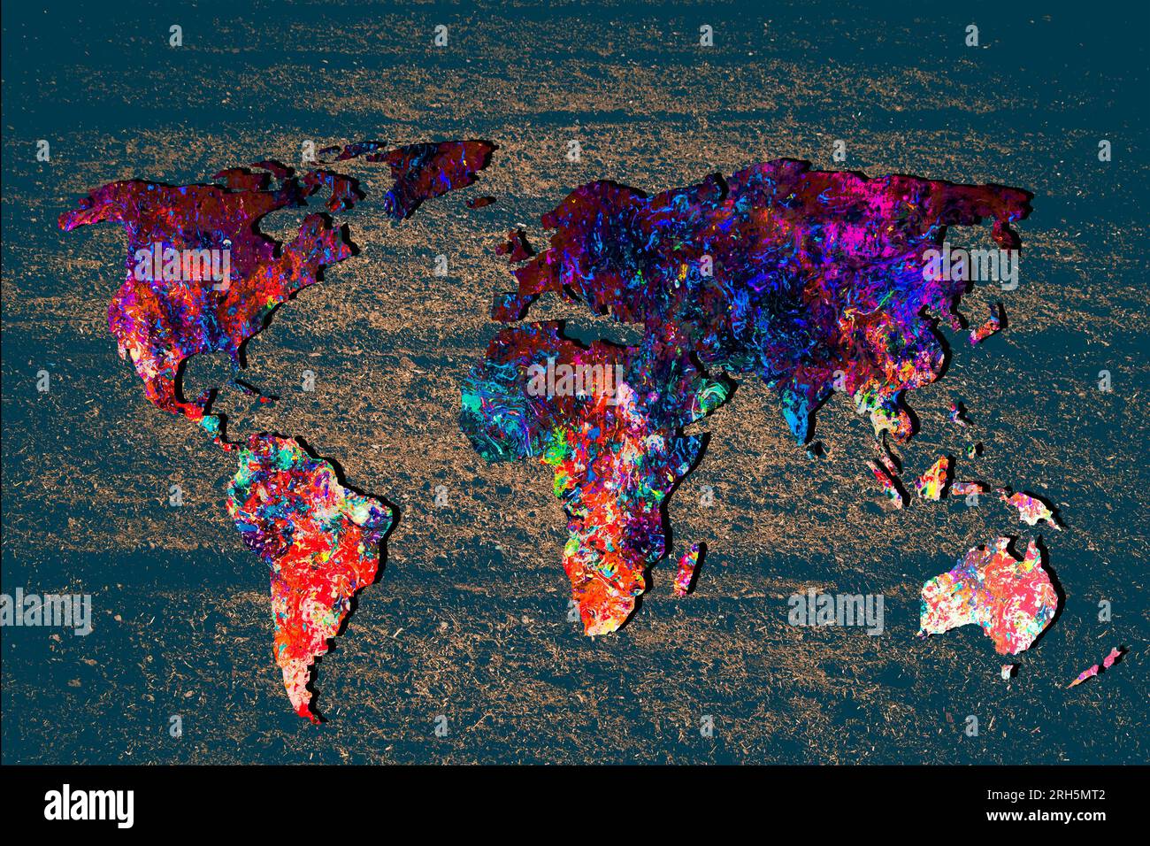 Roughly sketched out world map with colorful filling Stock Photo - Alamy