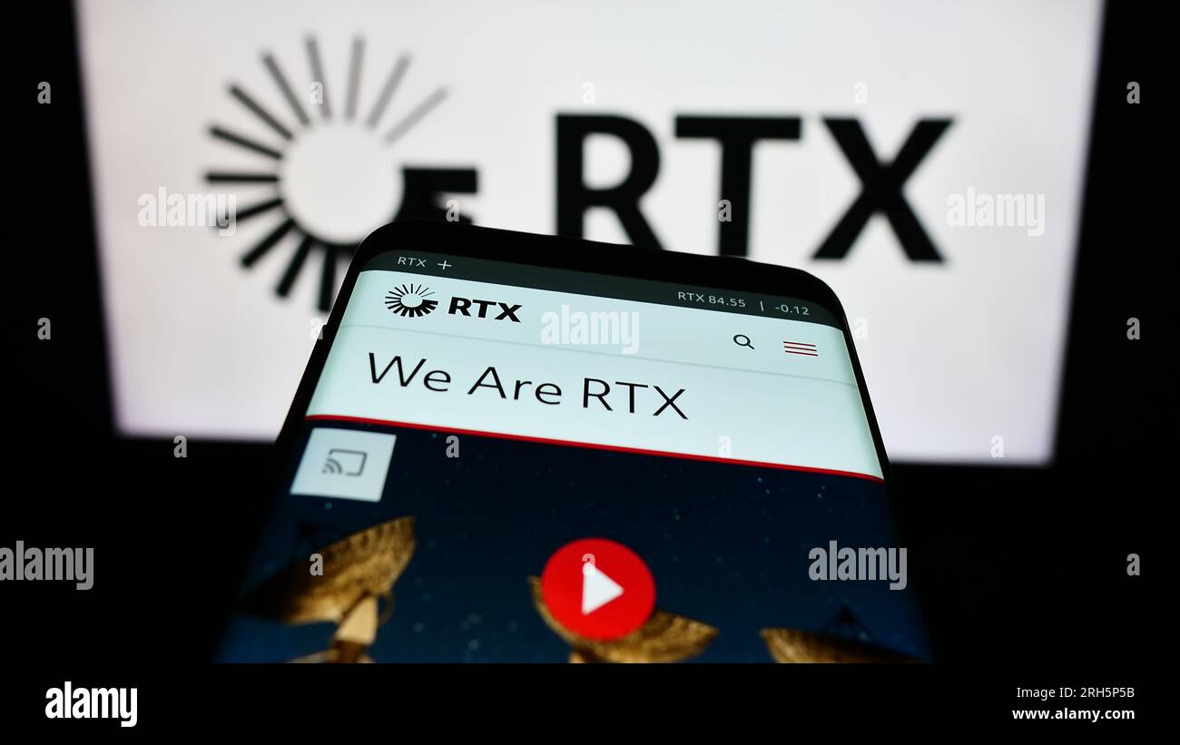 Smartphone with webpage of US aerospace and defense company RTX ...