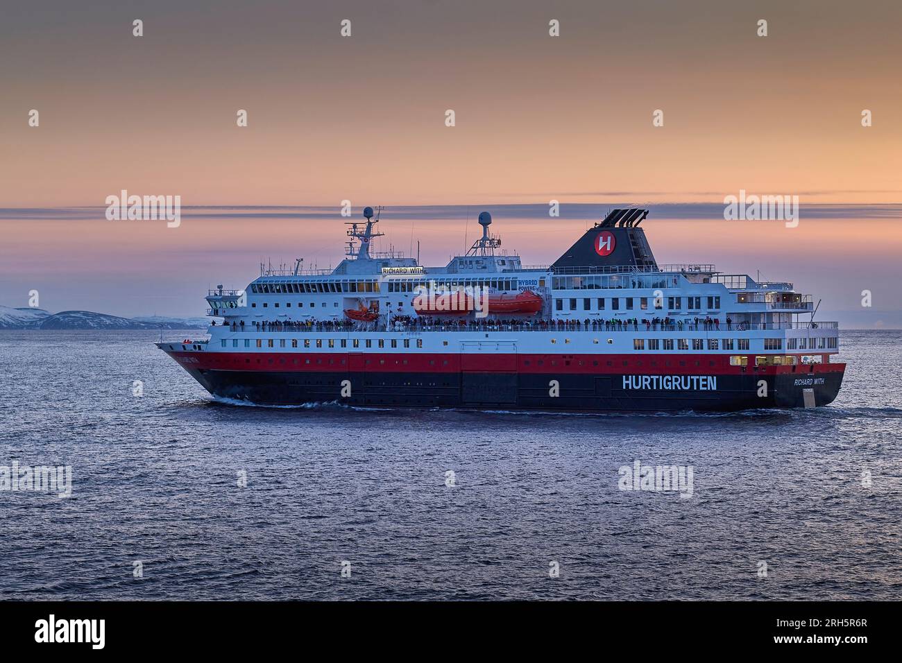 The Norwegian Hurtigruten Passenger Ferry, MS RICHARD WITH, Sailing ...