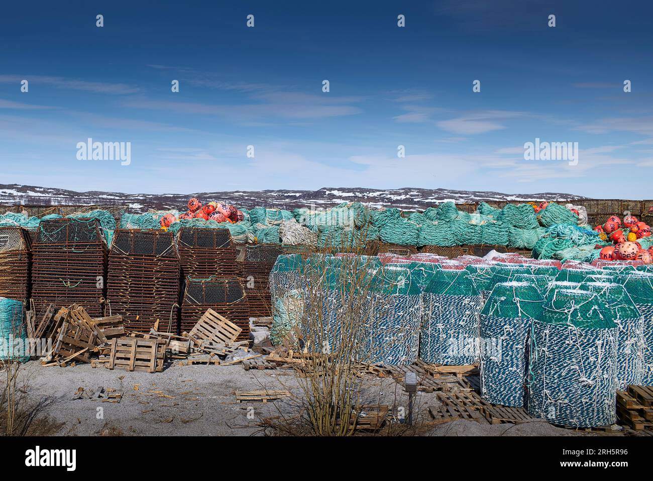 Stacks Of Crab Traps In The Norwegian Arctic Town Of Kirkenes In The ...