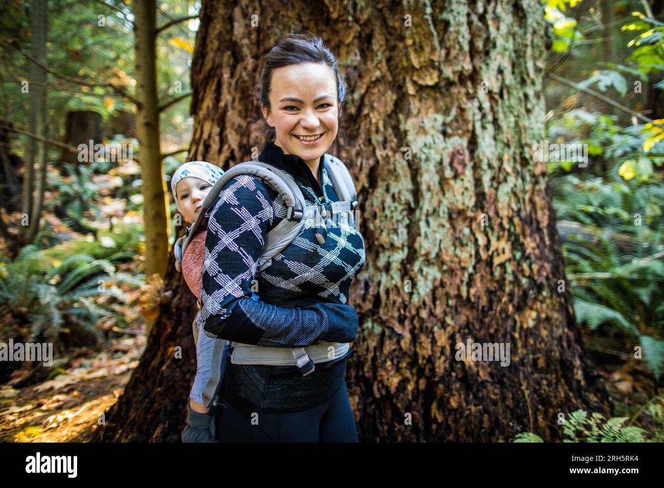 Healthy and fit mother wearing baby carrier, hiking Stock Photo - Alamy