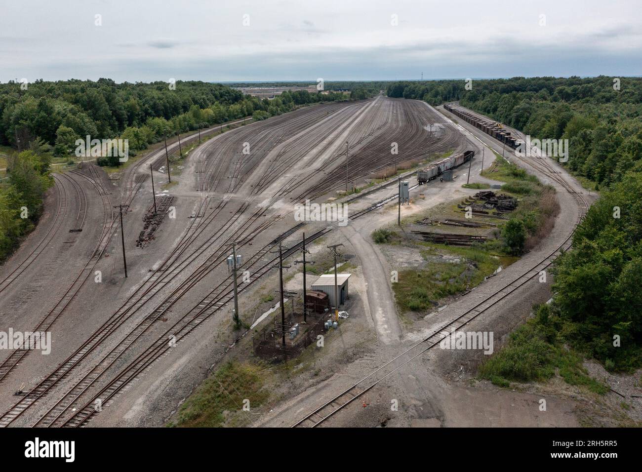 Aerial view of an empty abandoned train yard Stock Photo - Alamy
