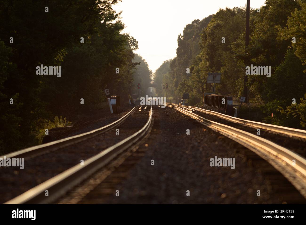 Long view of train tracks vanishing into horizon Stock Photo - Alamy