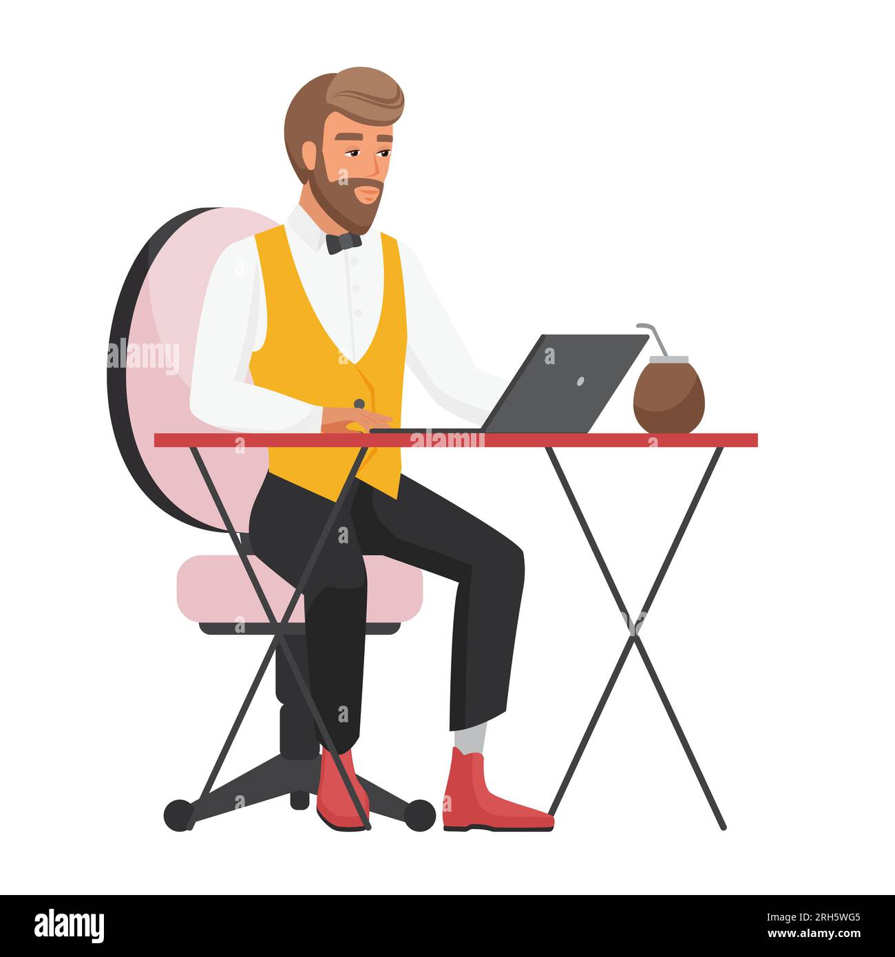 Hipster man working on laptop. Bearded hipster boy at office work ...