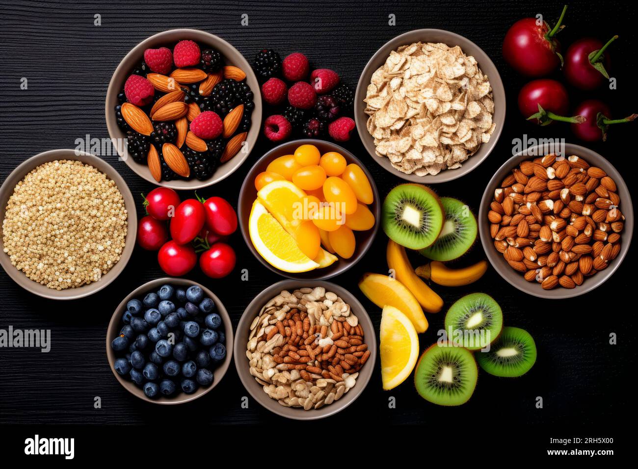 A diverse composition of nutritious food items elegantly presented in a ...